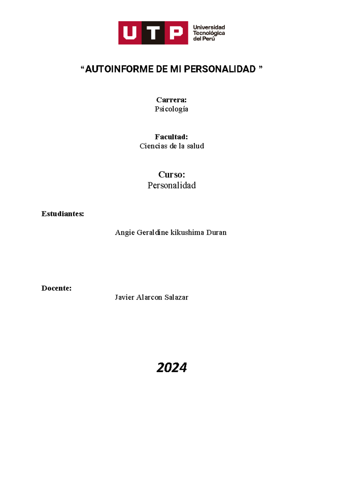Autoinforme DE MI Personalidad ” - “AUTOINFORME DE MI PERSONALIDAD ...