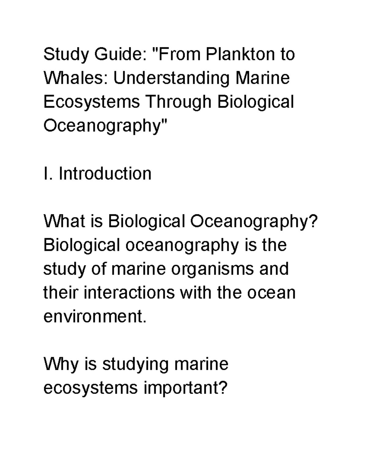 Study Guide From Plankton to Whales Understanding Marine Ecosystems ...
