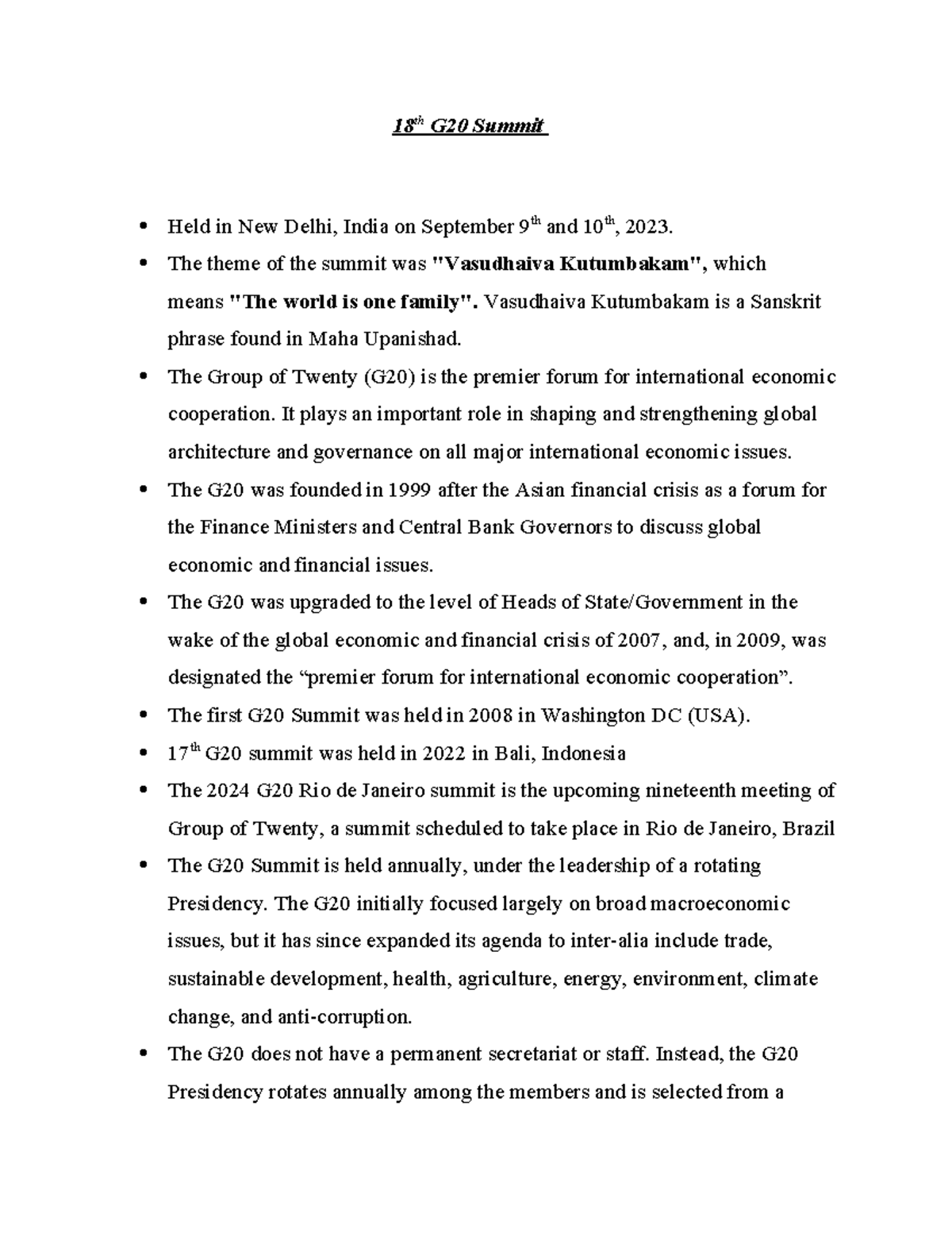 G20 - The theme of the summit was "Vasudhaiva Kutumbakam", which means ...