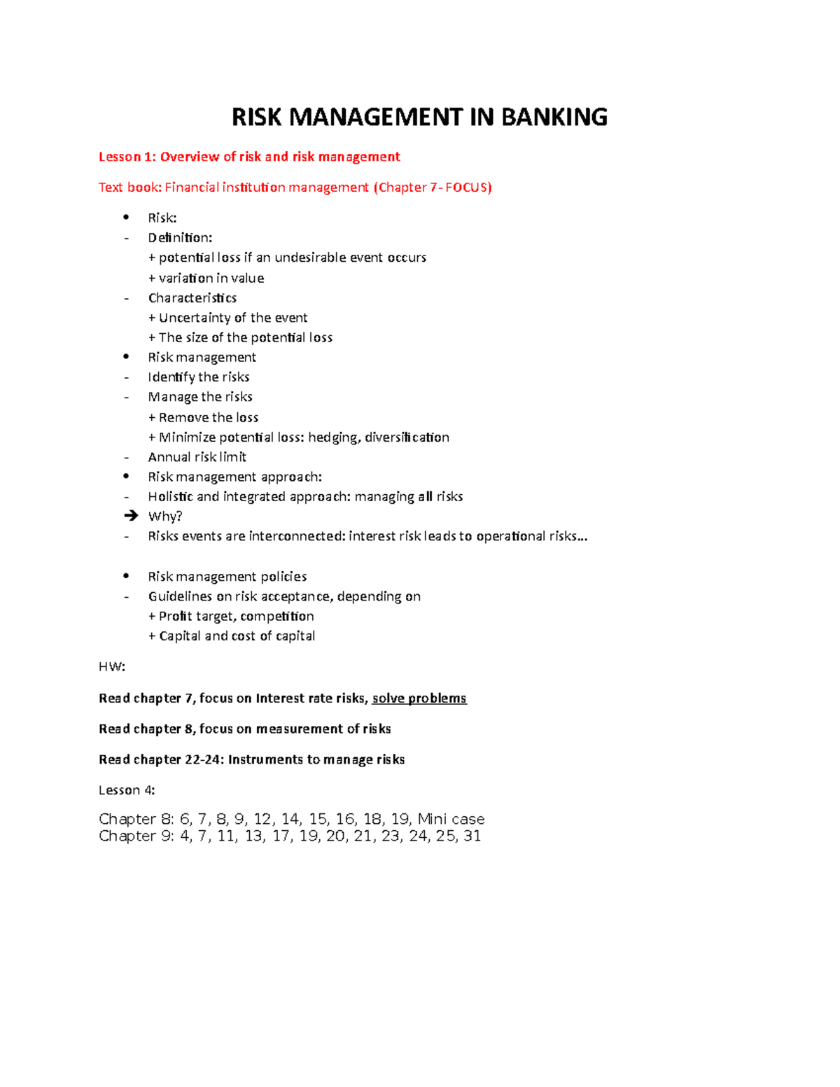 RISK Management IN Banking - RISK MANAGEMENT IN BANKING Lesson 1 ...