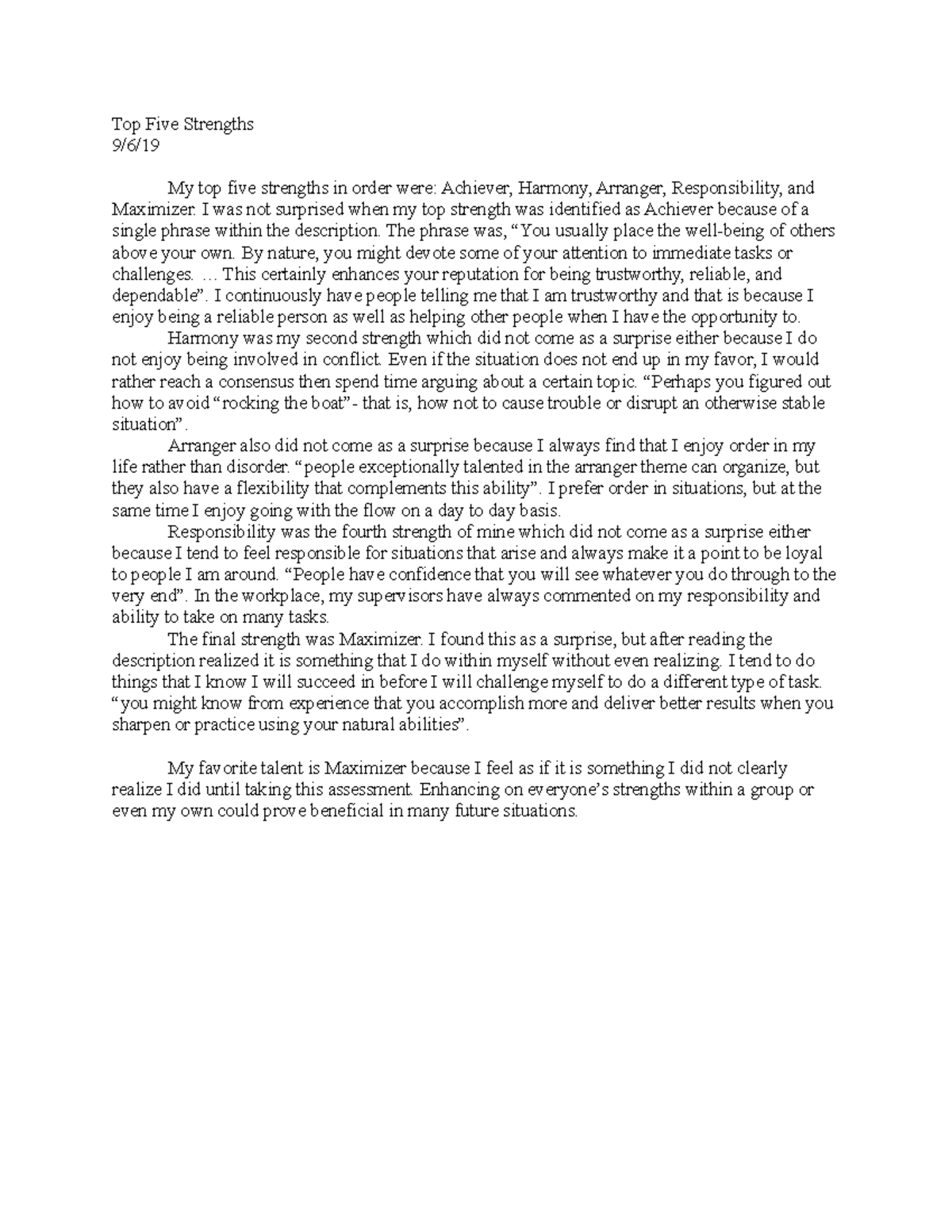 Strengths Activity - SMART goals are a main focus of this course and ...