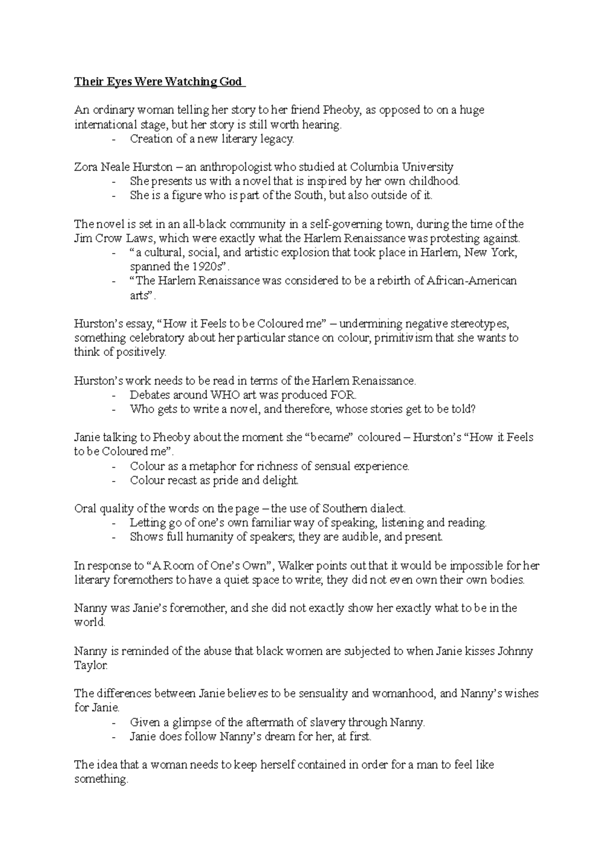 Their Eyes Were Watching God - Creation of a new literary legacy. Zora ...