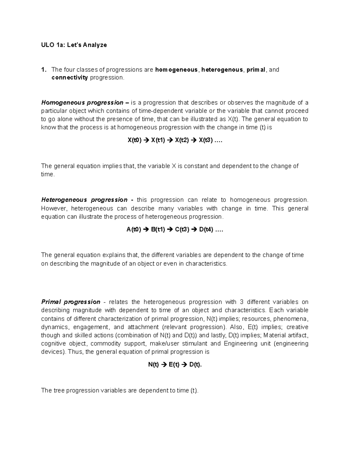 BCE111(664) ULO 1a Let's Analyze - Essay - ULO 1a: Let’s Analyze 1. The four classes of ...