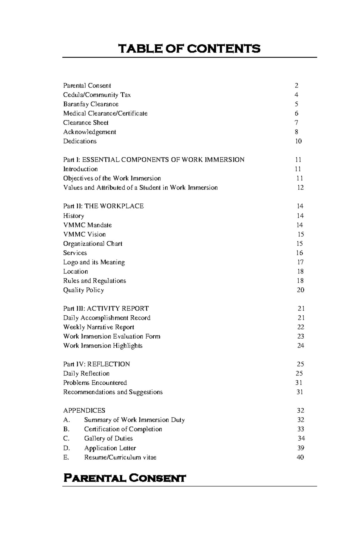 Final portfolio 1 TABLE OF CONTENTS Parental Consent Tax Baranfay