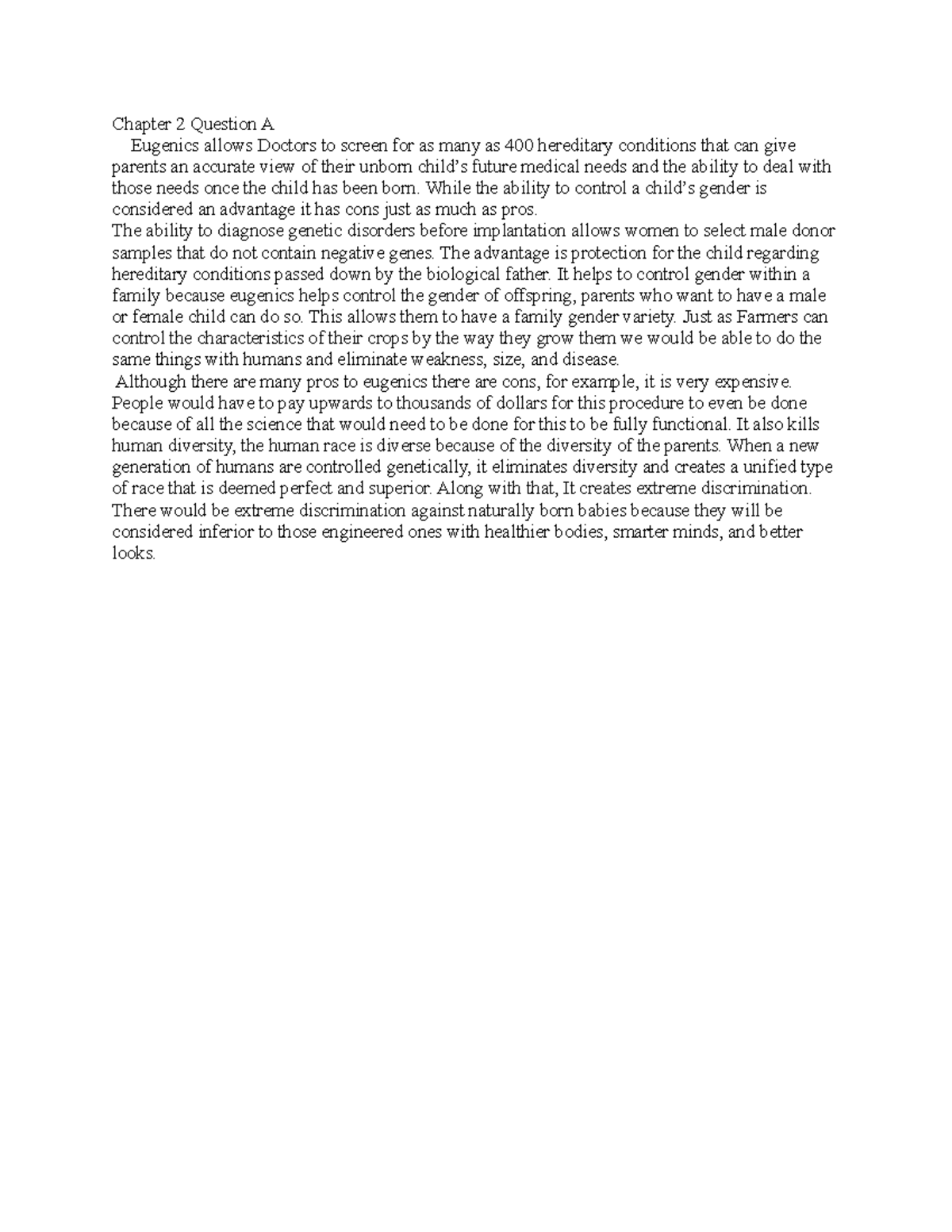 PSY hw 10 - Psychology 100 Homework 10 - Chapter 2 Question A Eugenics ...