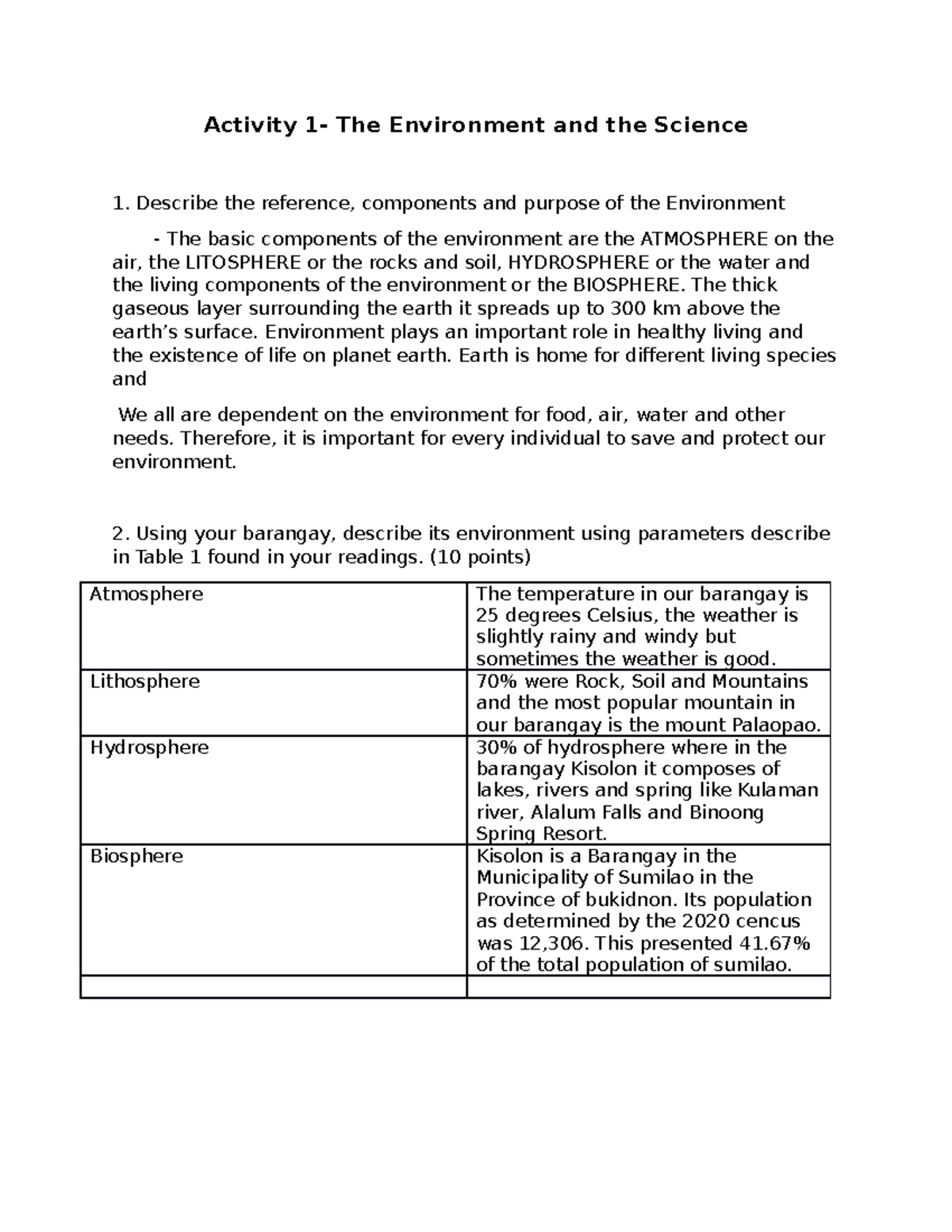 Environmental Management - Activity 1 - Activity 1- The Environment and ...