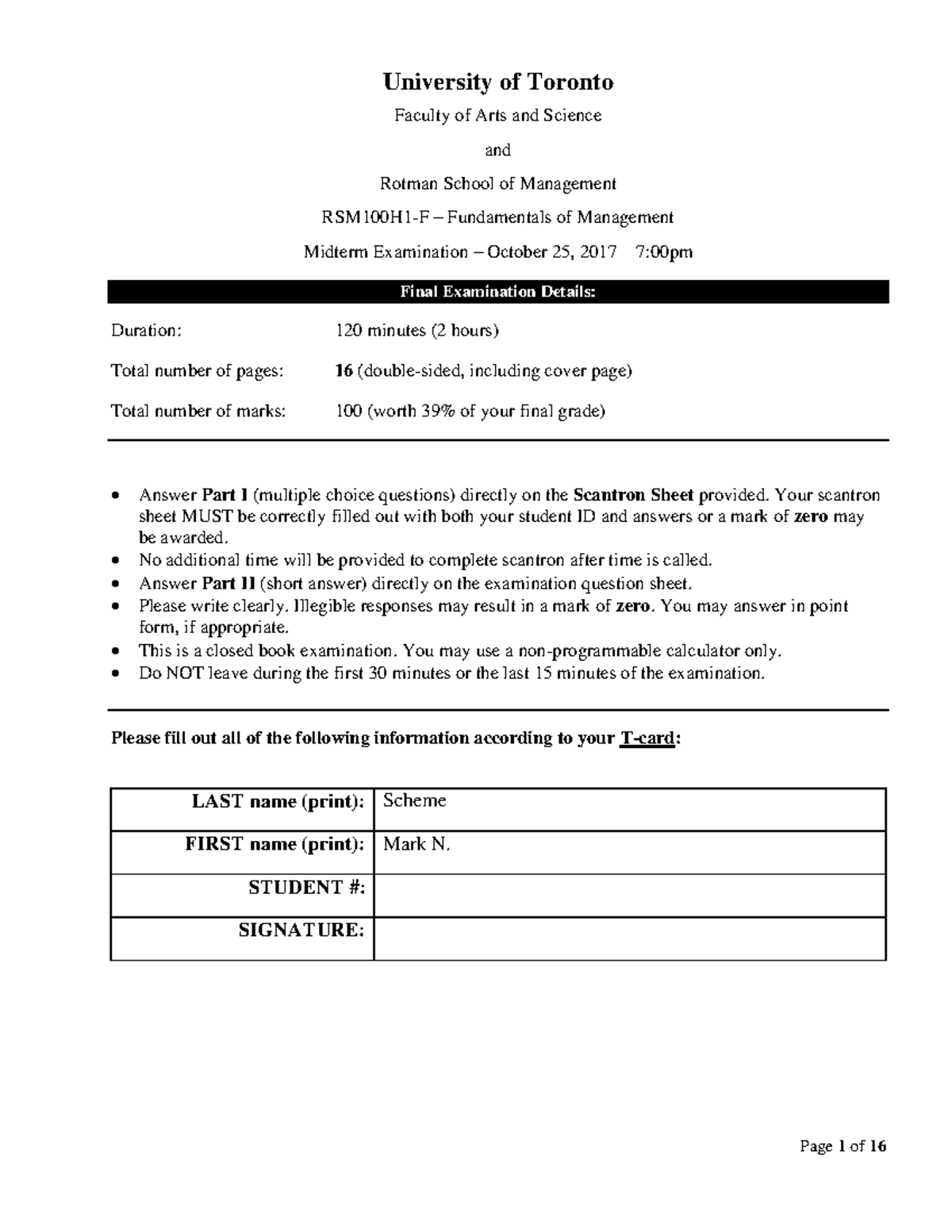 Midterm October 2017, questions and answers - University of Toronto Faculty of Arts and Science ...
