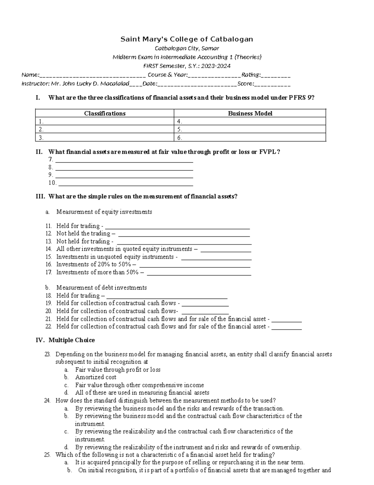 2nd year 2024 Final Exam - Saint Mary's College of Catbalogan ...