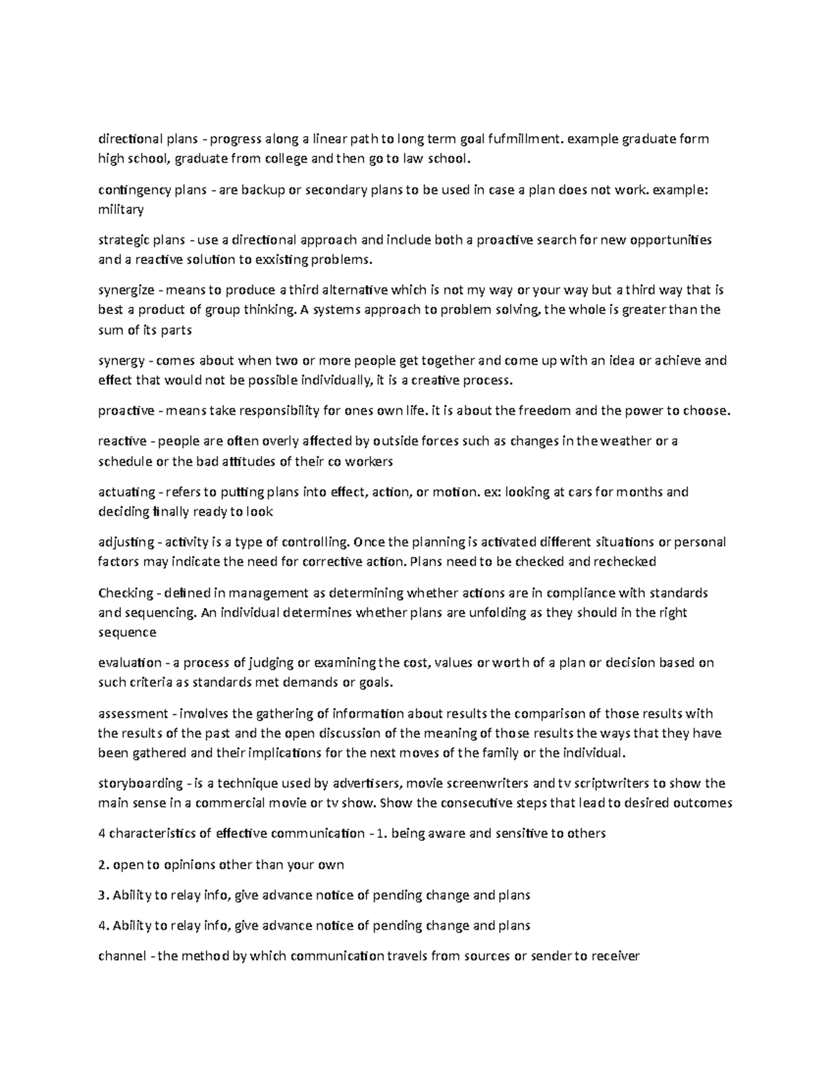 Definitions for chapter 5 - directional plans - progress along a linear ...