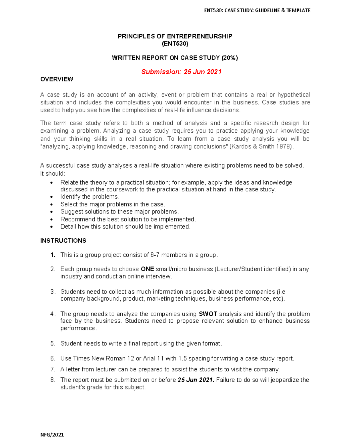 CASE Study Guidelines & Template MAC 2021 - PRINCIPLES OF ...