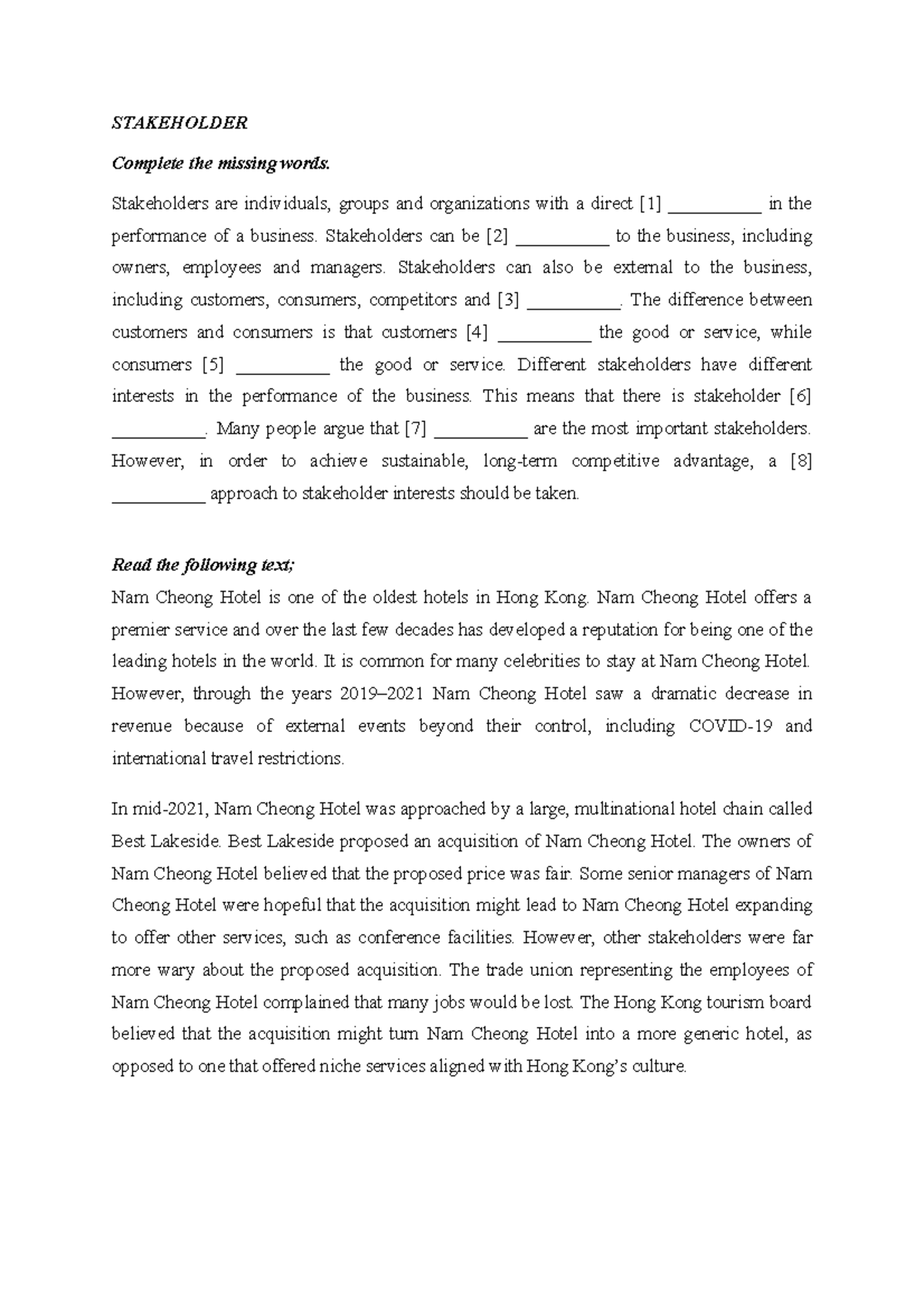 Stakeholder Worksheet - business management - Studocu