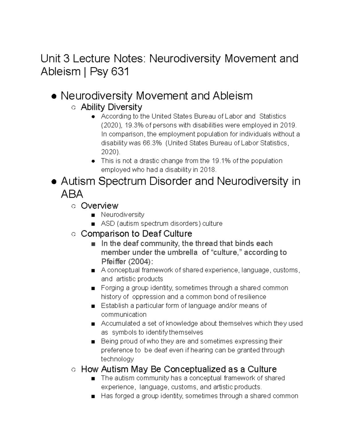 Unit 3 Lecture Notes Neurodiversity Movement and Ableism Psy 631 - In ...
