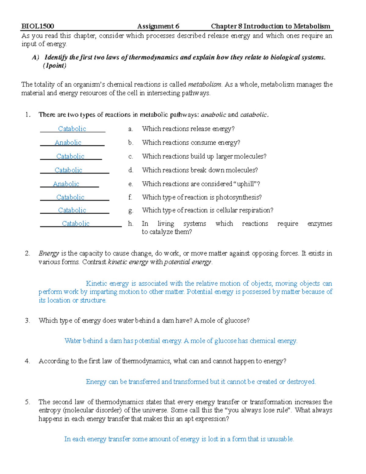 Assignment 6: Chapter 8 - BIOL1500 Assignment 6 Chapter 8 Introduction ...