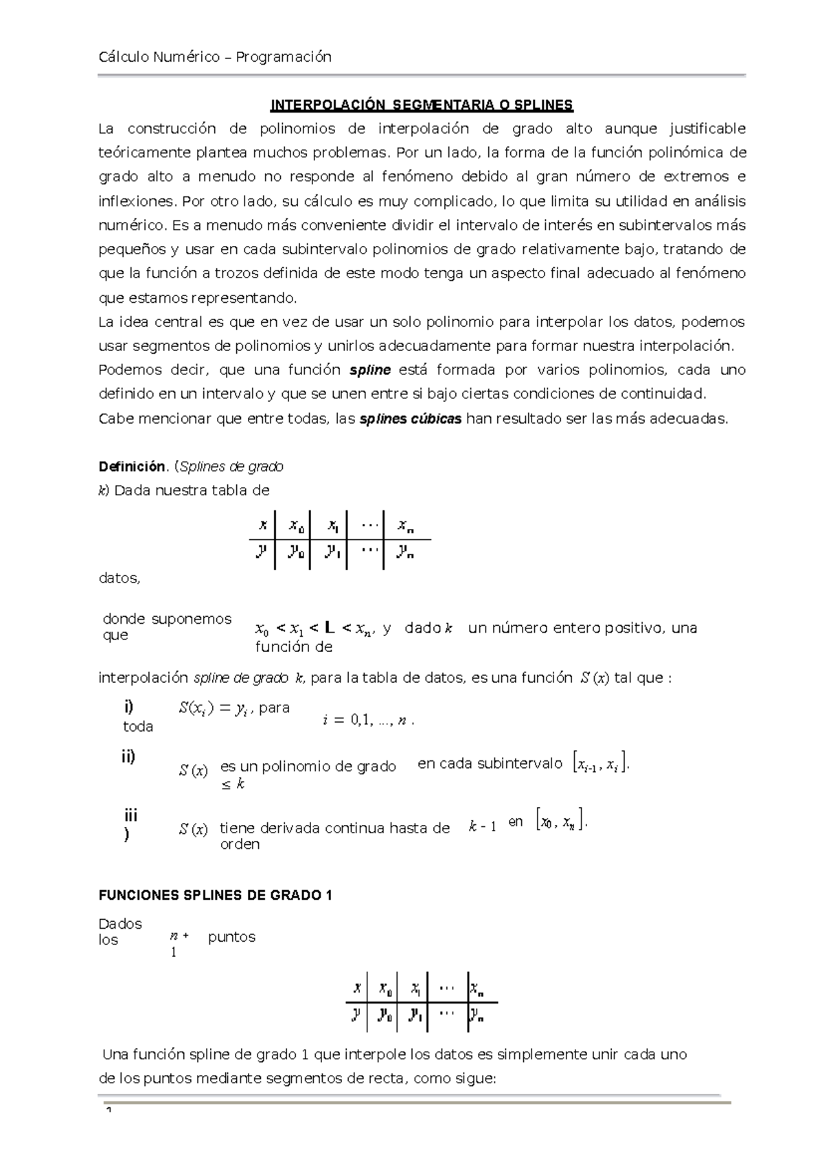 Interpolacion con splines - Aplicada INTERPOLACIÓN SEGMENTARIA O ...