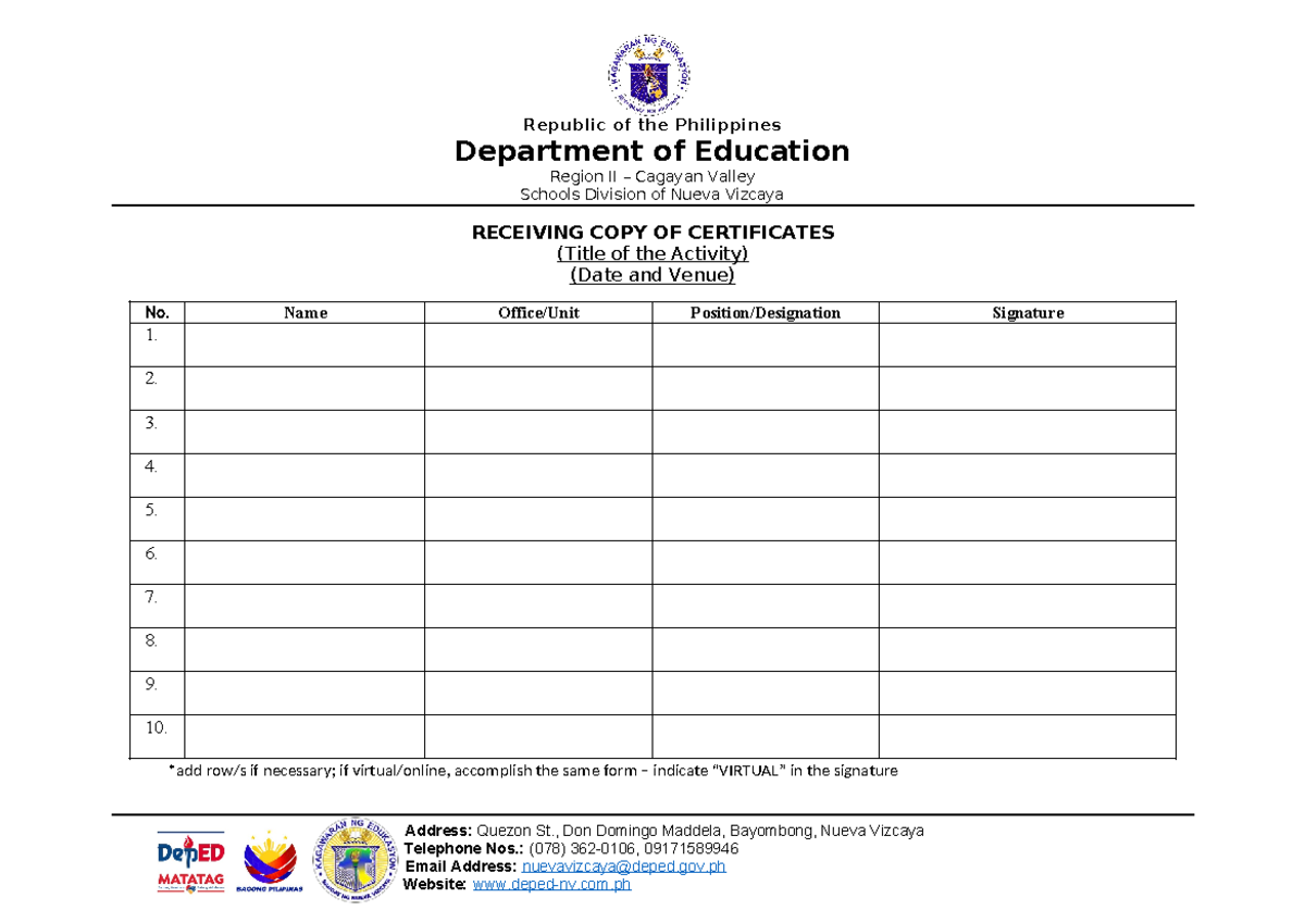 HRD receiving Copy certificates - Republic of the Philippines ...