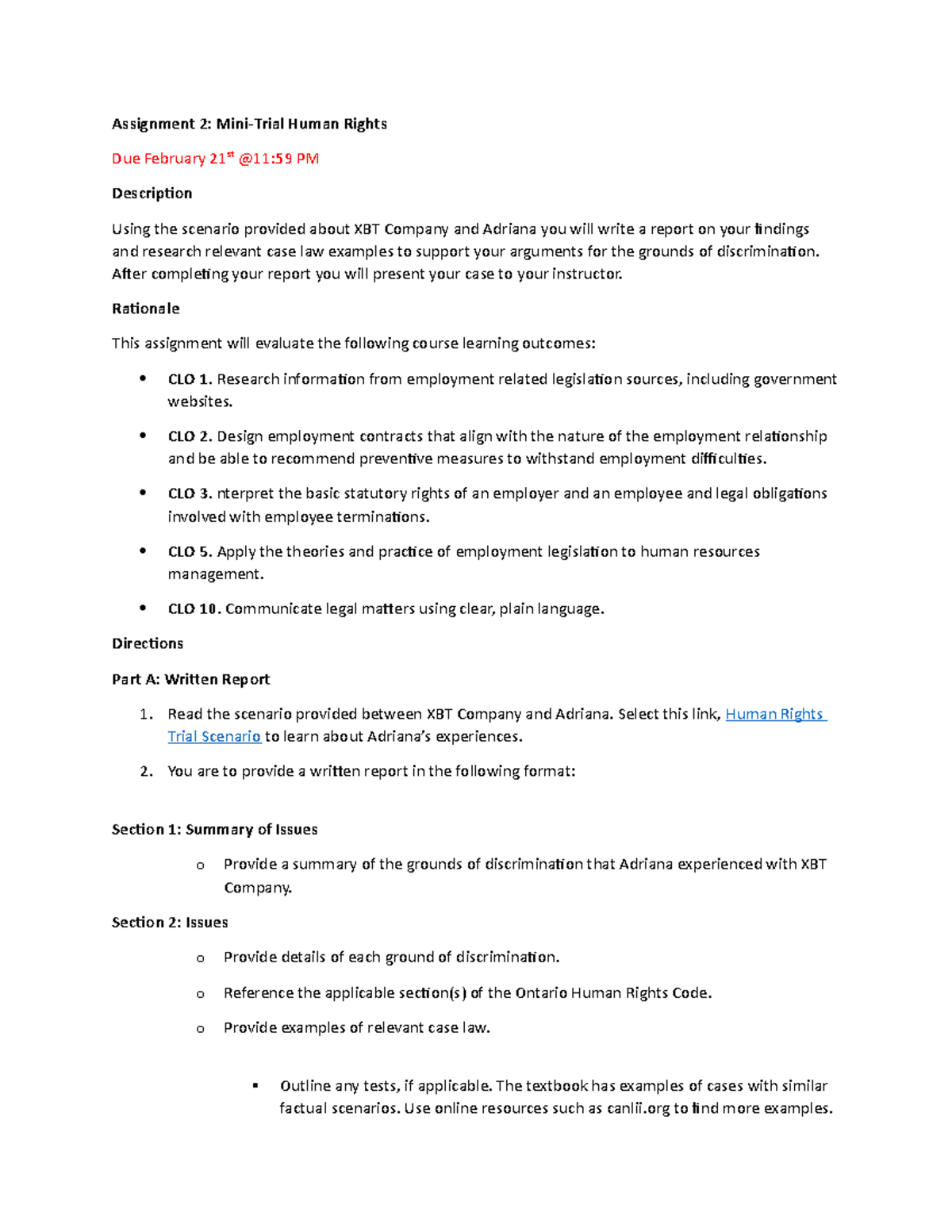 HRM8310 - Assignment 2 Mini-Trial Human Rights - Assignment 2: Mini ...