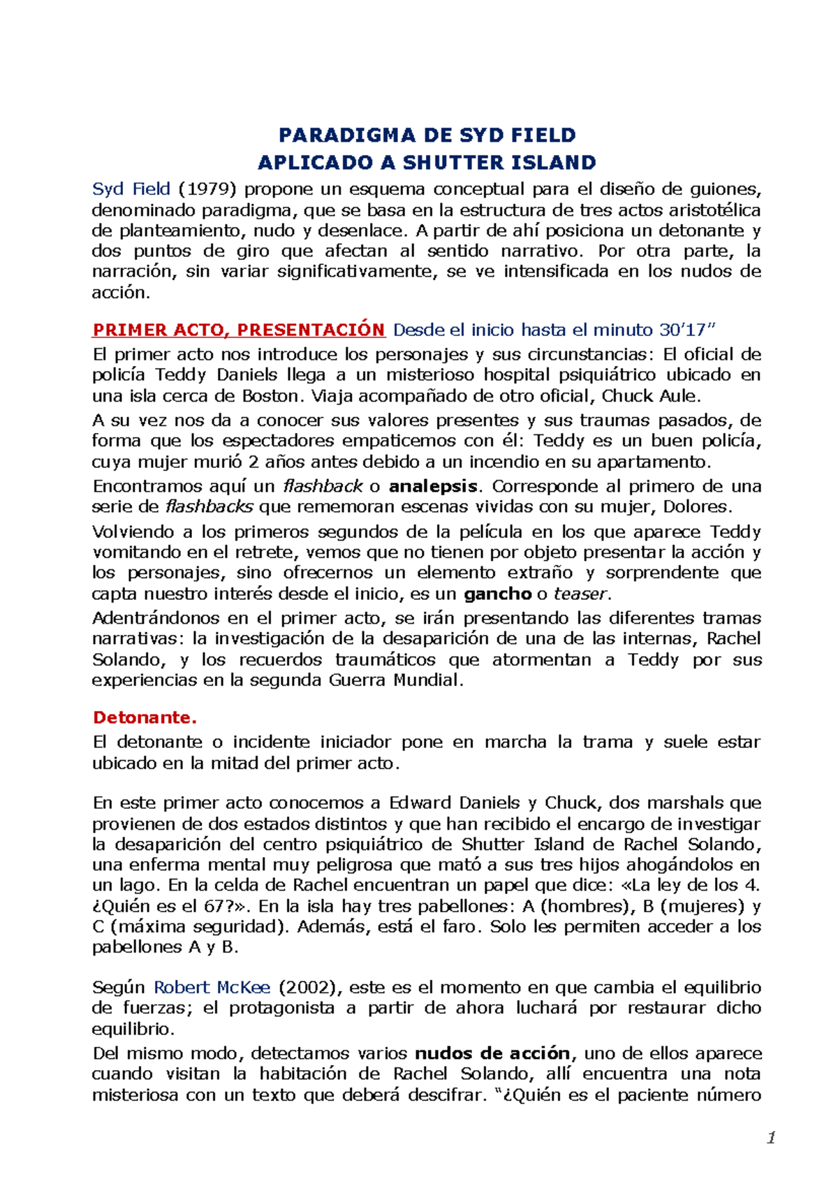 Ejemplo 1 PAC2 - PARADIGMA DE SYD FIELD APLICADO A SHUTTER ISLAND Syd ...