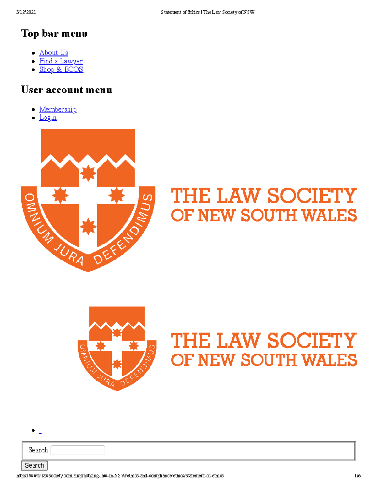 Statement of Ethics The Law Society of NSW - Top bar menu About Us Find ...