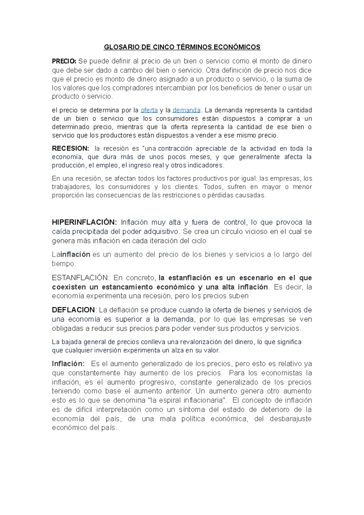 Glosario DE Cinco Términos Económicos - GLOSARIO DE CINCO TÉRMINOS ...