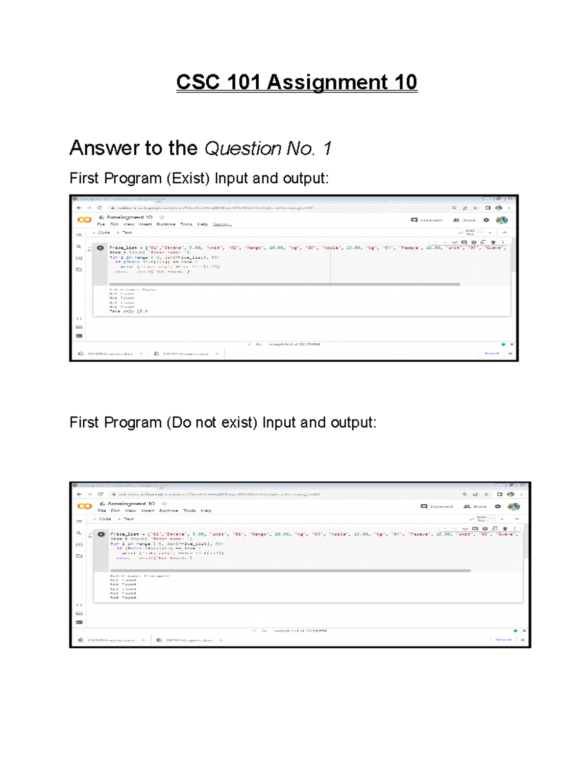 Cse assignment 10 - Price_list = ["01","Banana", 5.00, "unit", "02", "Mango", 20.00, "kg", "03 ...