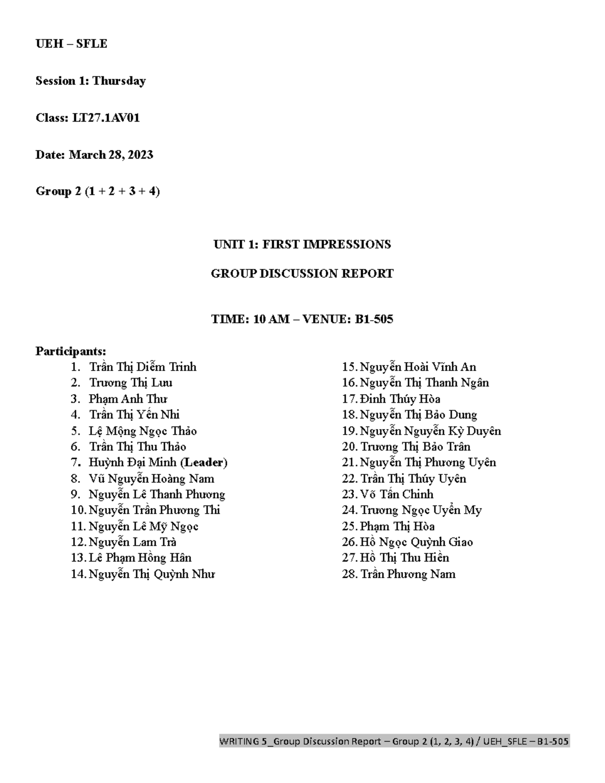 Group- Discussion Session-2 Group-2 - UEH – SFLE Session 1: Thursday ...