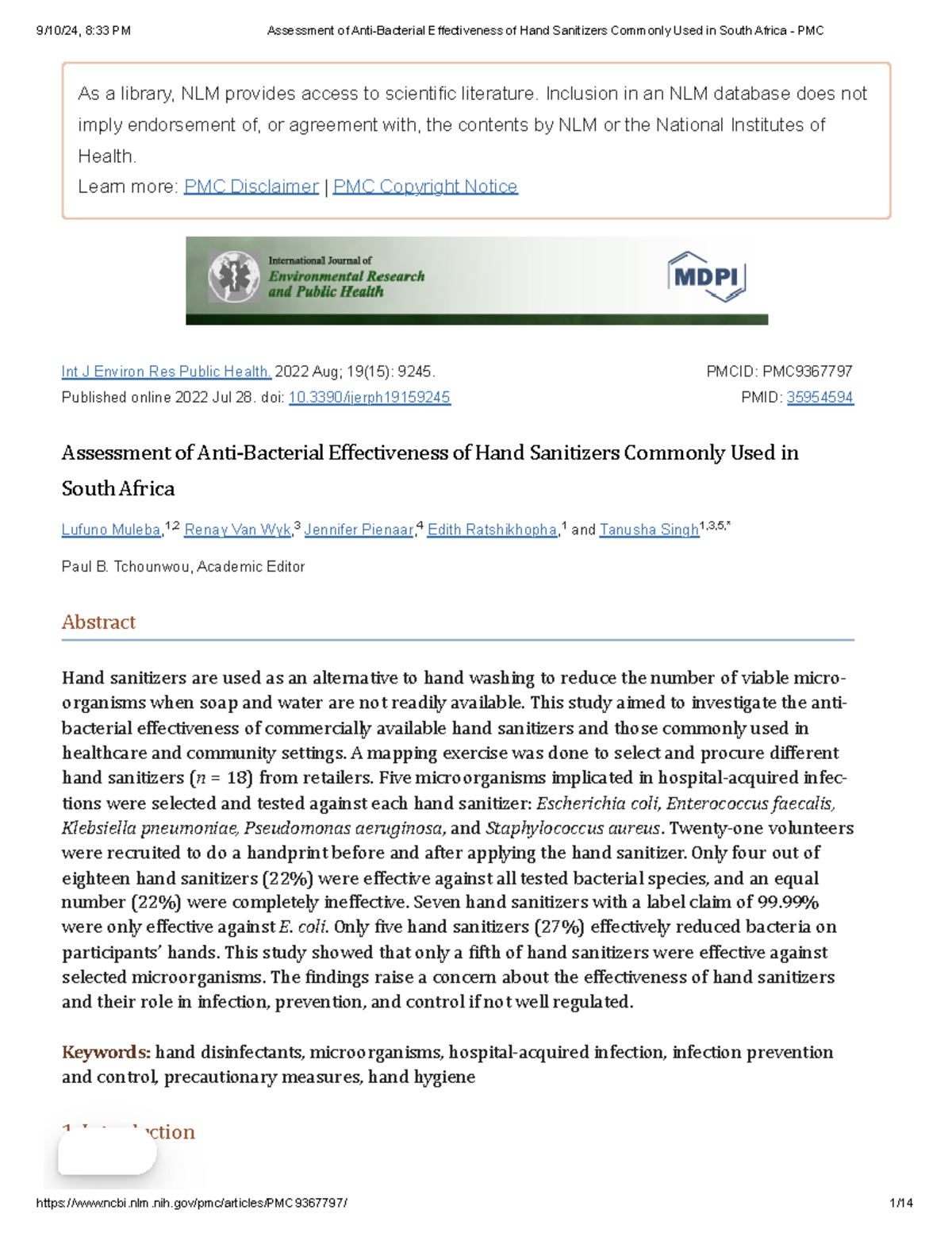 Assessment of Anti-Bacterial Effectiveness of Hand Sanitizers Commonly ...