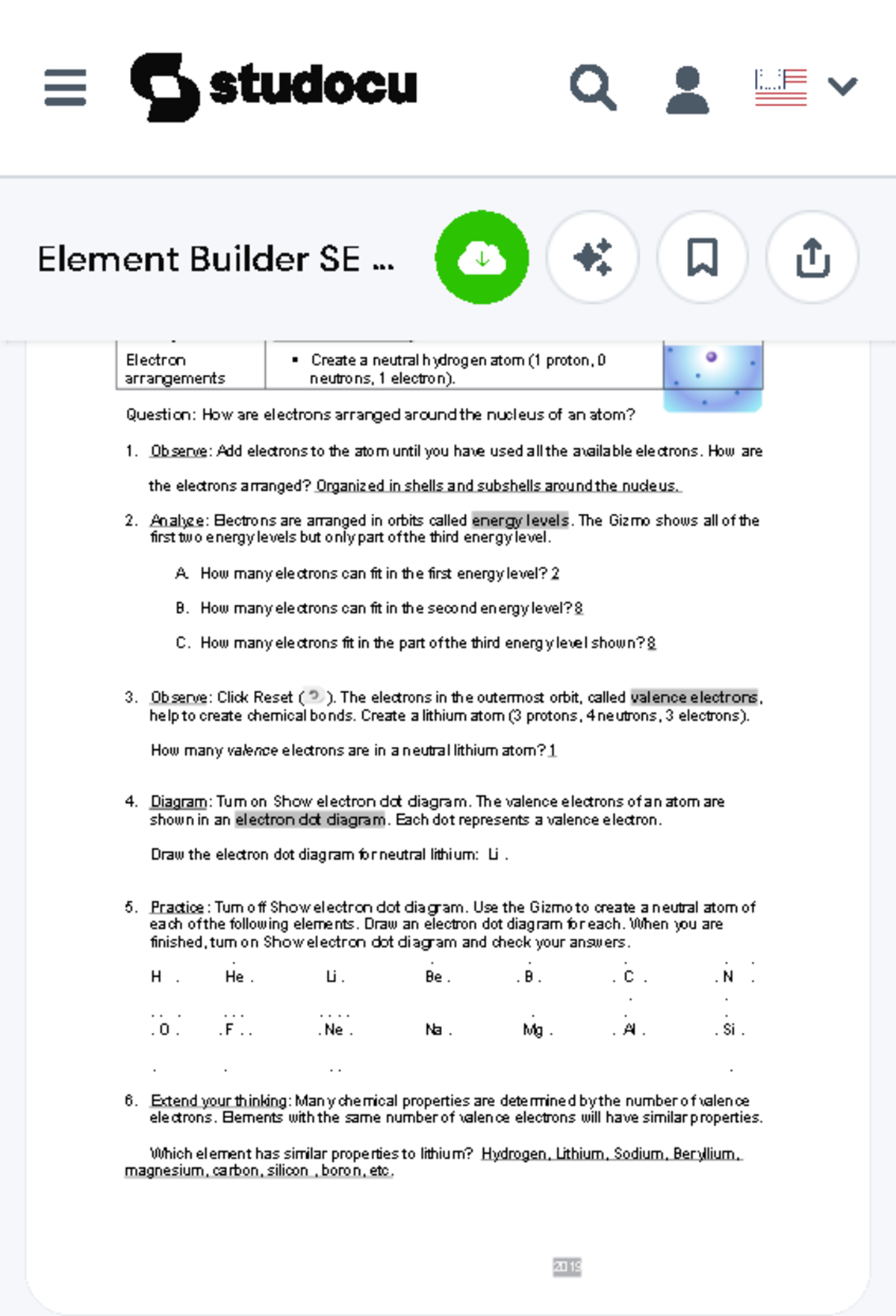 Element Builder SE - gizmo - Name Date Student Exploration Element ...