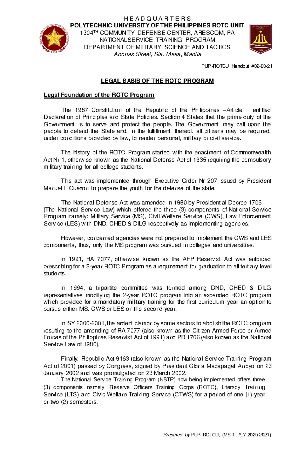 2- Legal Basis - H E A D Q U A R T E R S POLYTECHNIC UNIVERSITY OF THE ...