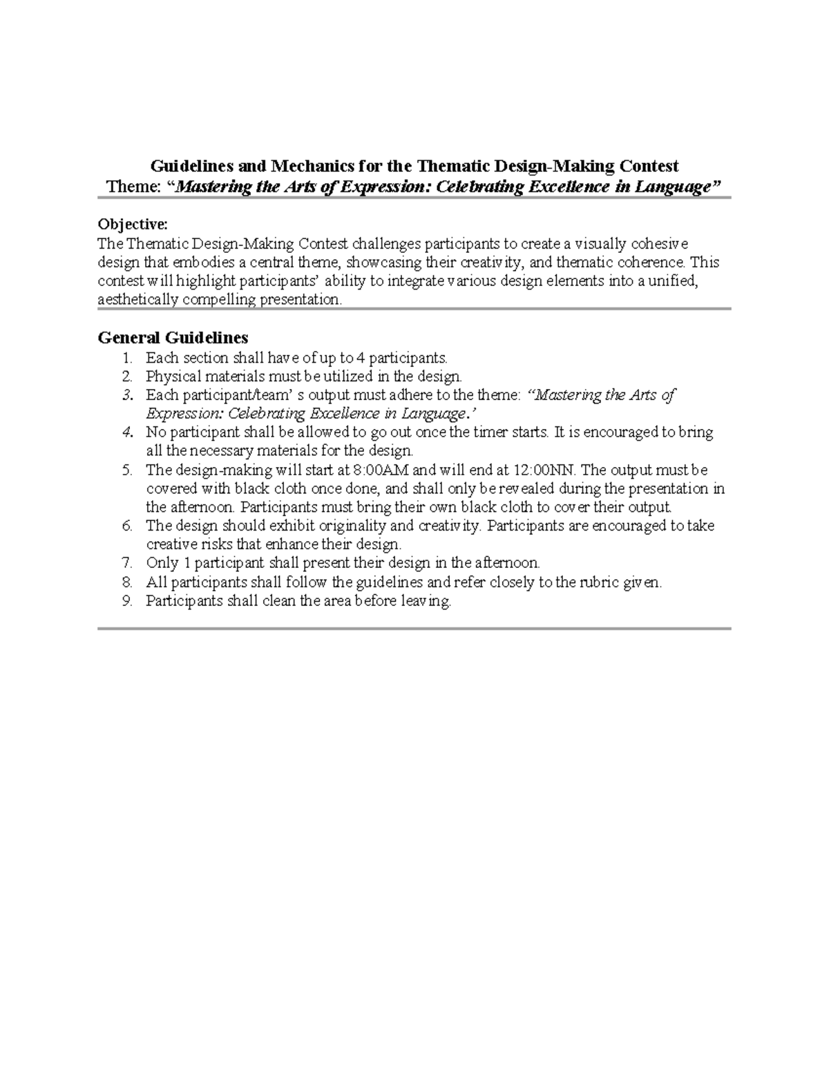 Guidelines and Mechanics for the Thematic Design - This contest will ...