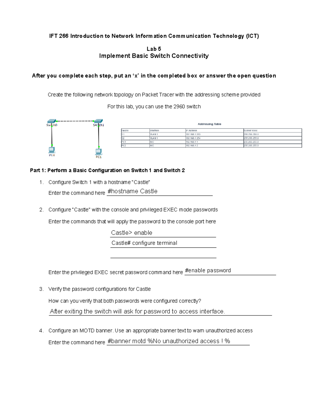 Lab 5 - Lab 5 of class 266 - IFT 266 Introduction to Network ...