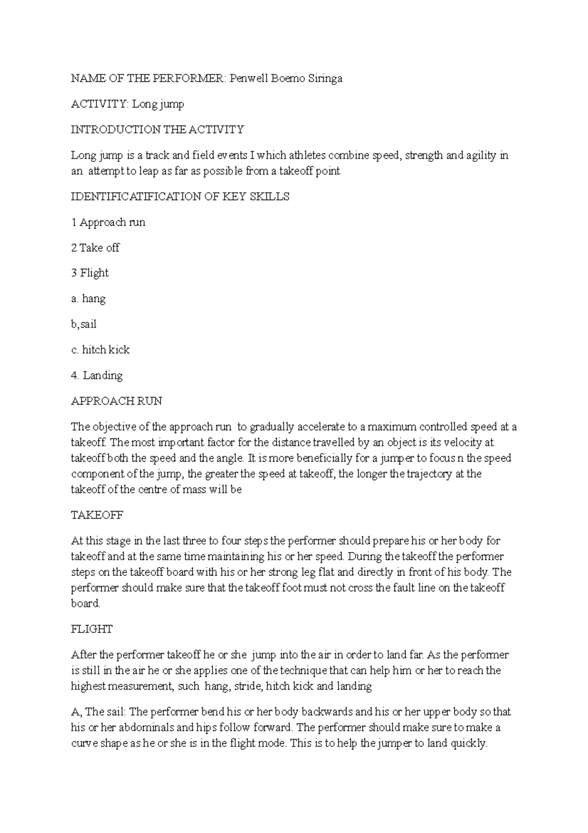 PE WORKBOOK ON GYMNASTICS - NAME OF THE PERFORMER: Penwell Boemo ...