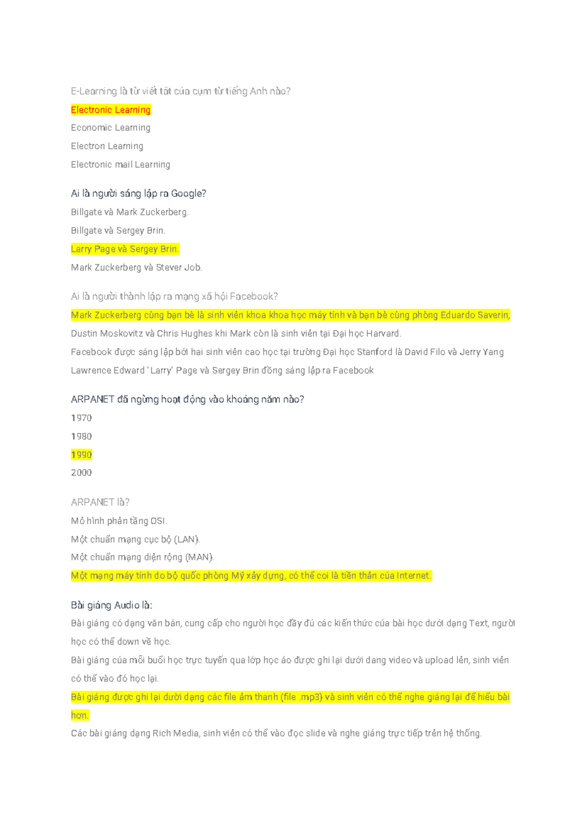 EG38 - Nhập môn internet và E-learning - E-Learning là từ viết tắt của cụm từ tiếng Anh nào ...