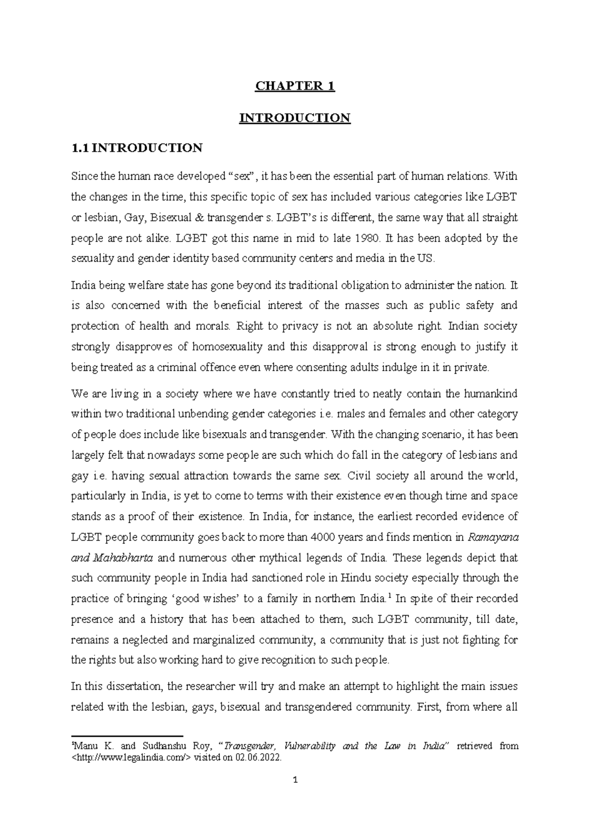 Chapter 1 Lgbtq - CHAPTER 1 INTRODUCTION 1 INTRODUCTION Since the human ...