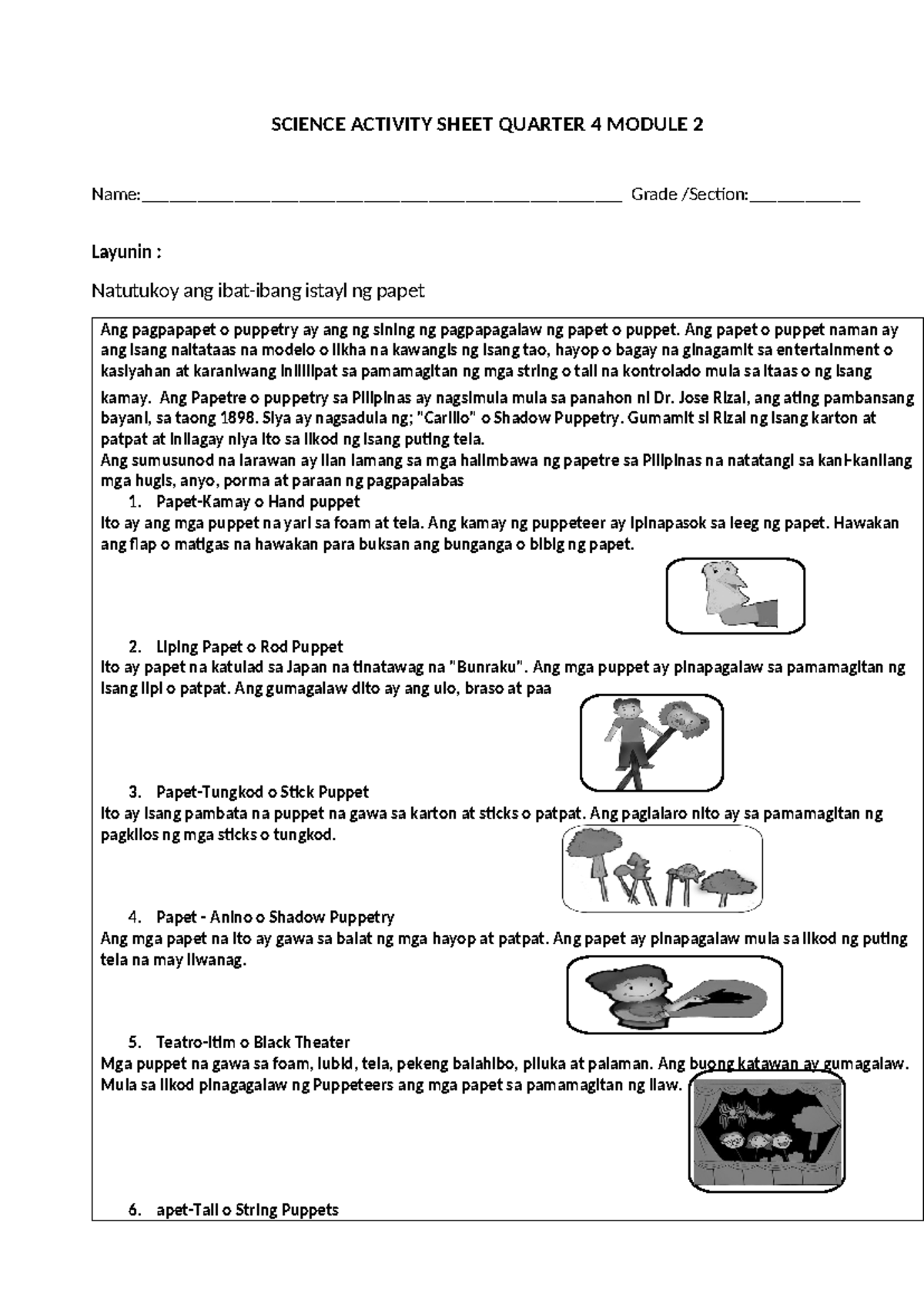 ARTS Activity Sheet Q4 MOD 2 - SCIENCE ACTIVITY SHEET QUARTER 4 MODULE ...