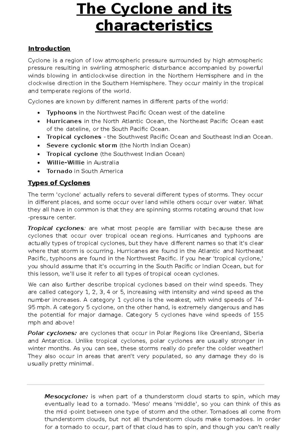 The Cyclone and its characteristics - The Cyclone and its ...