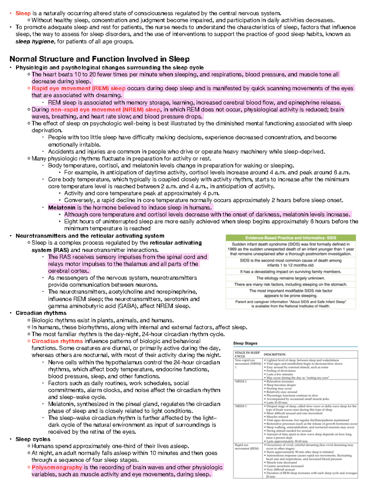 Chapter 33 Sleep - Notes from Fundamentals of Nursing Yoost/Crawford ...