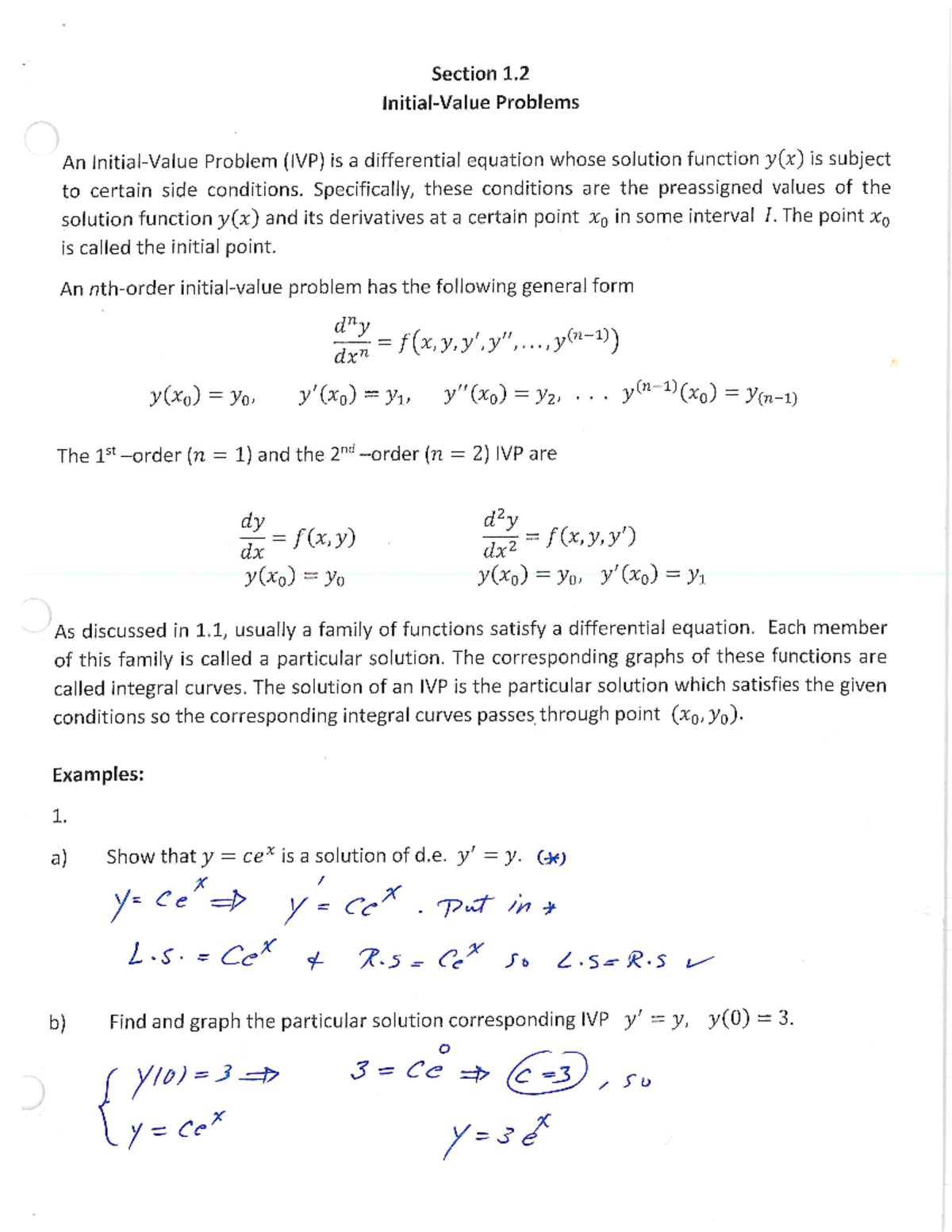 Section 1.2 Initial Value Problems - MATH 3523 - Studocu
