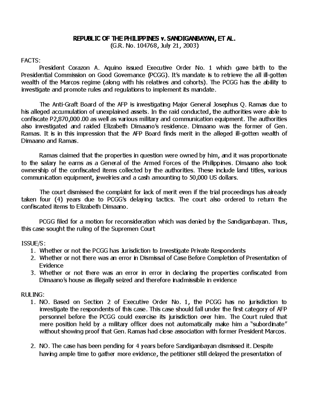 RP v. Sandiganbayan - REPUBLIC OF THE PHILIPPINES v. SANDIGANBAYAN, ET ...