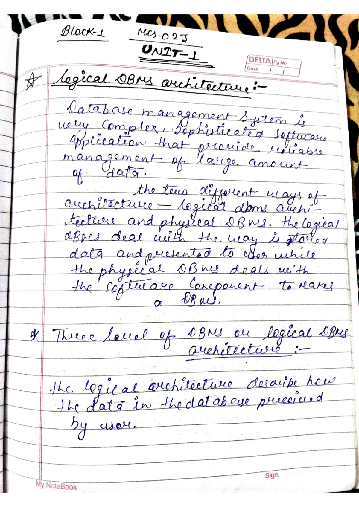Mcs 23 Block 1 Notes Mcs Delta Pg No Date A Legical Dbms Architecture Database Management