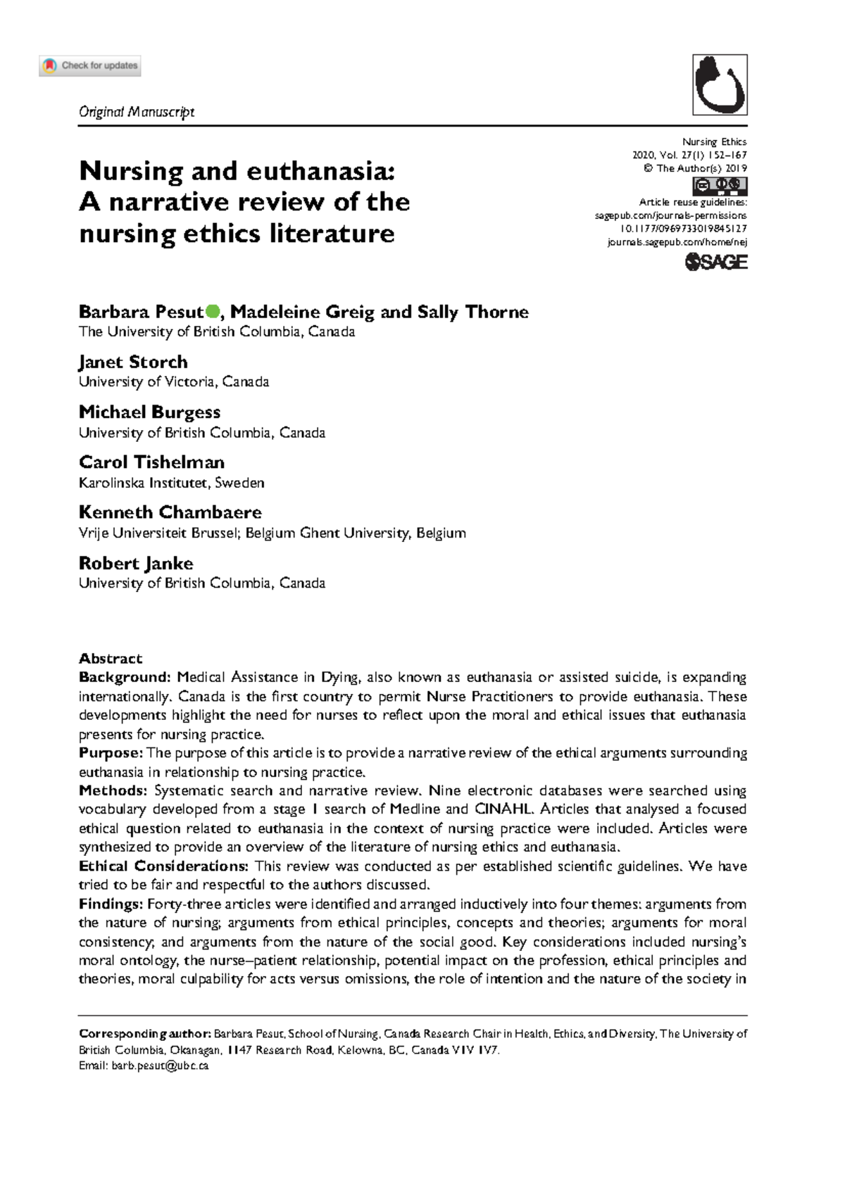 Euthanasia-2 - research material - Original Manuscript Nursing and euthanasia: A narrative ...