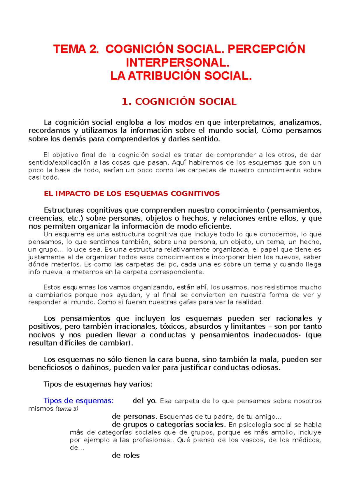 TEMA 2. CogniciÓn Social. Percepcion Interpersonal. LA Atribucion ...