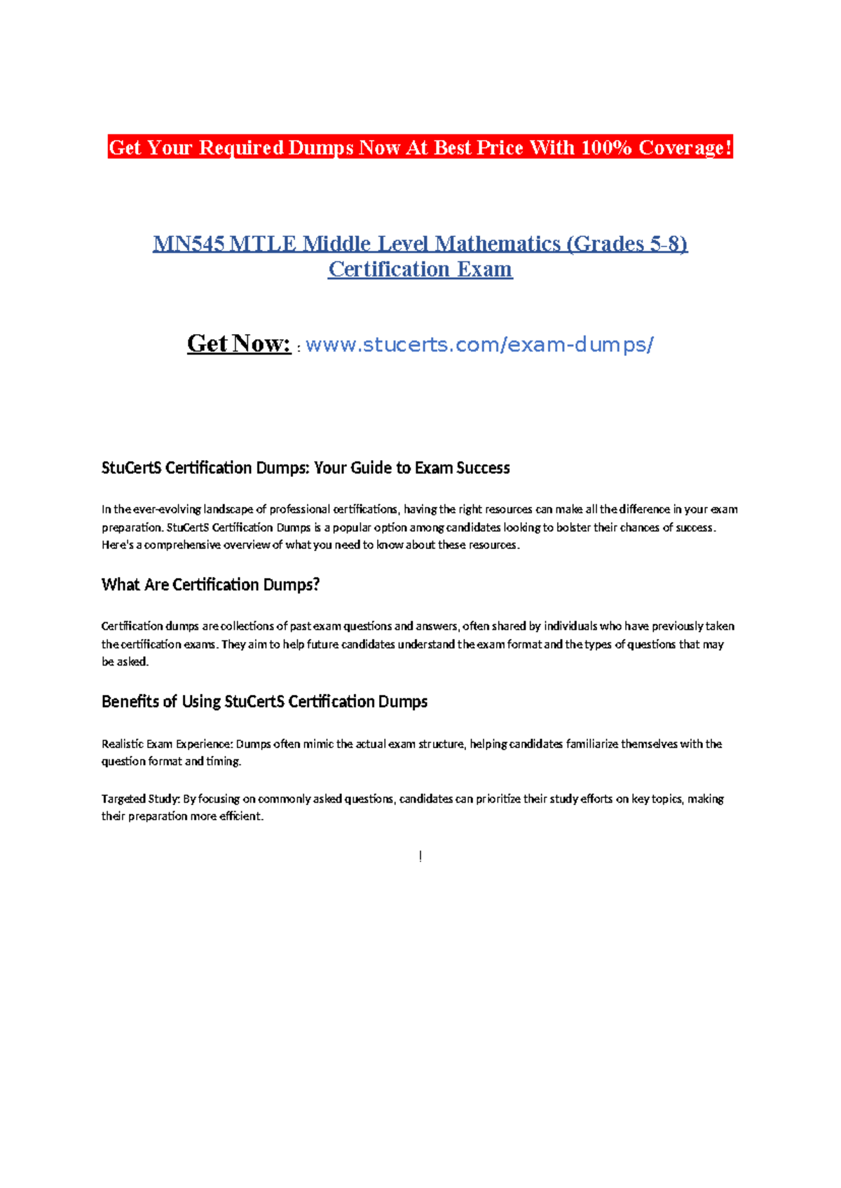 MN545 MTLE Middle Level Mathematics (Grades 5-8) Certification Exam ...