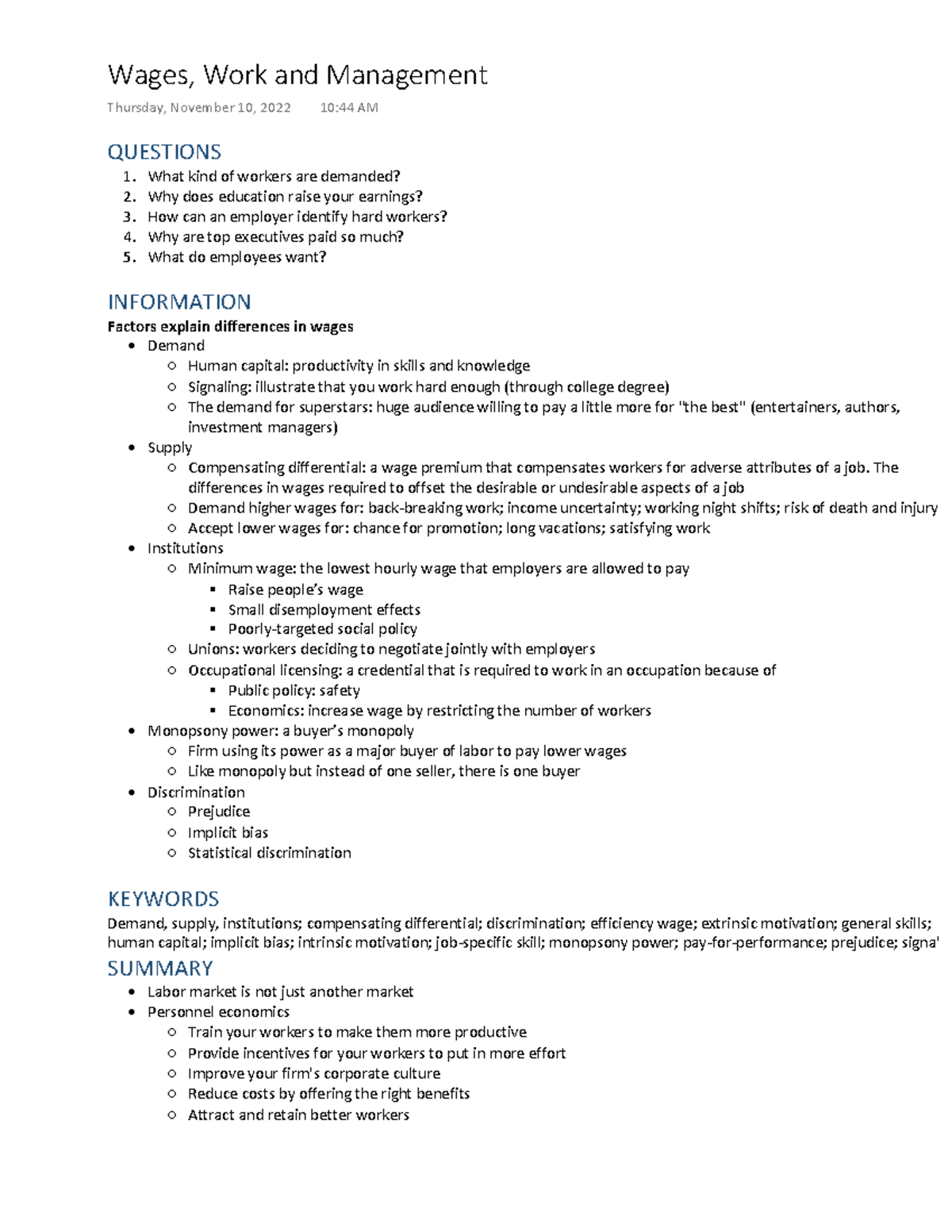 Wages, Work and Management - QUESTIONS What kind of workers are ...