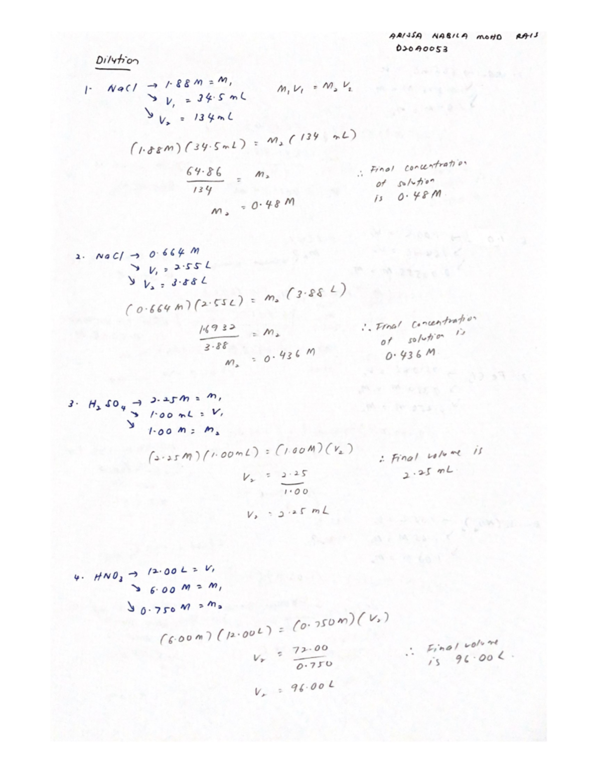 Biochemistry Calc Quiz Arissa Nabila D 20A0053 - Doctor of Veterinary ...