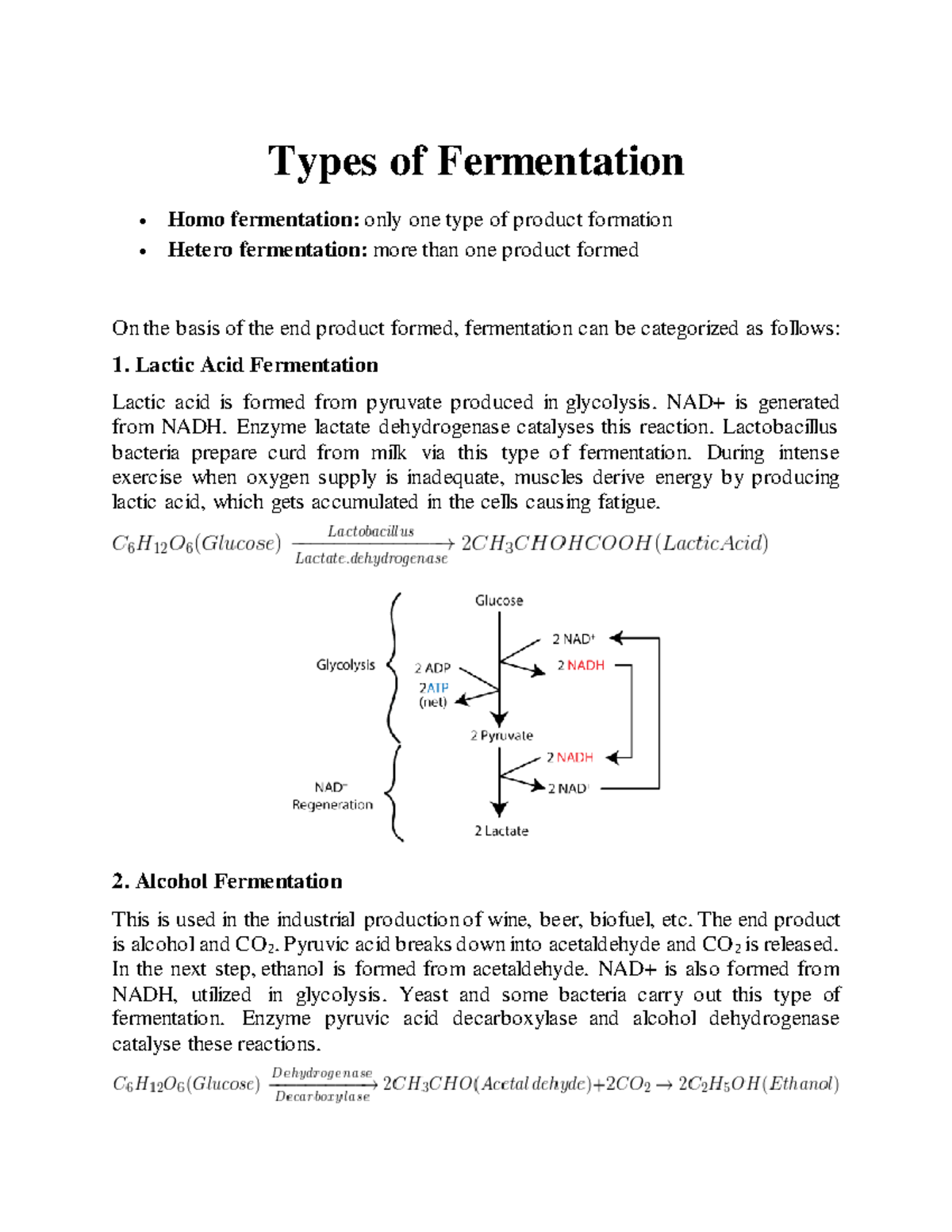 Types of Fermentation - Lactic Acid Fermentation Lactic acid is formed ...