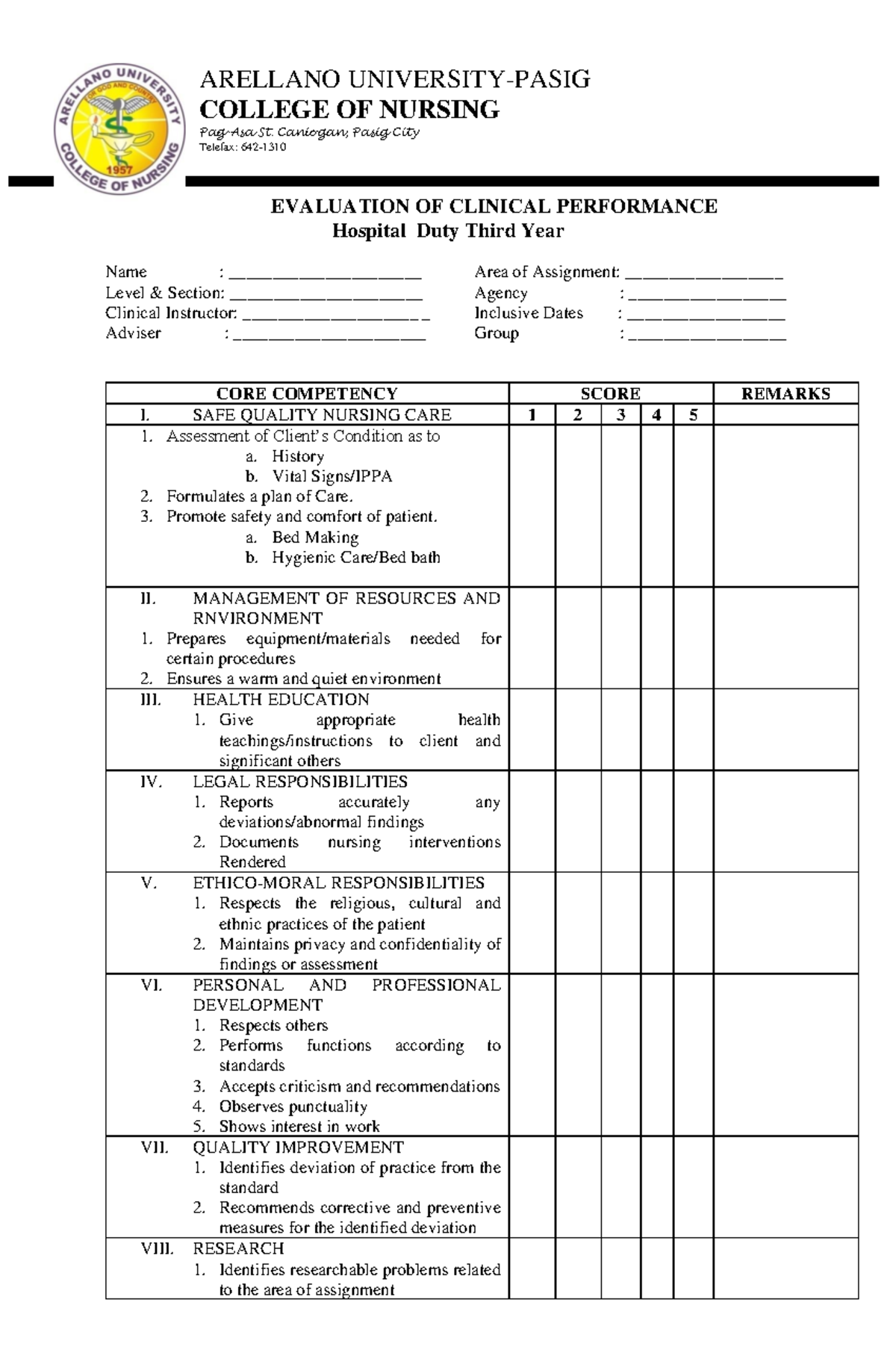 Level-3 Evaluation-OF- Clinical- Performance - ARELLANO UNIVERSITY ...