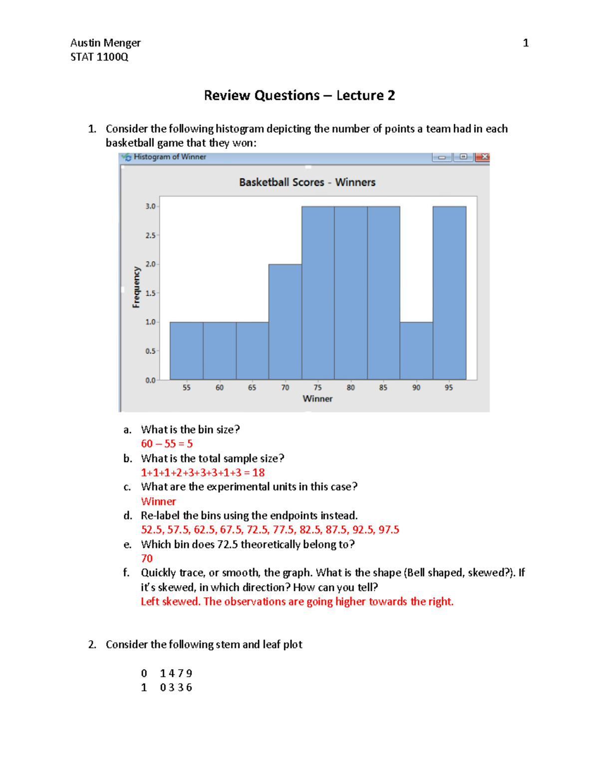 Lecture 2 Review Questions- Stat 1100Q - STAT 1100Q Review Questions ...