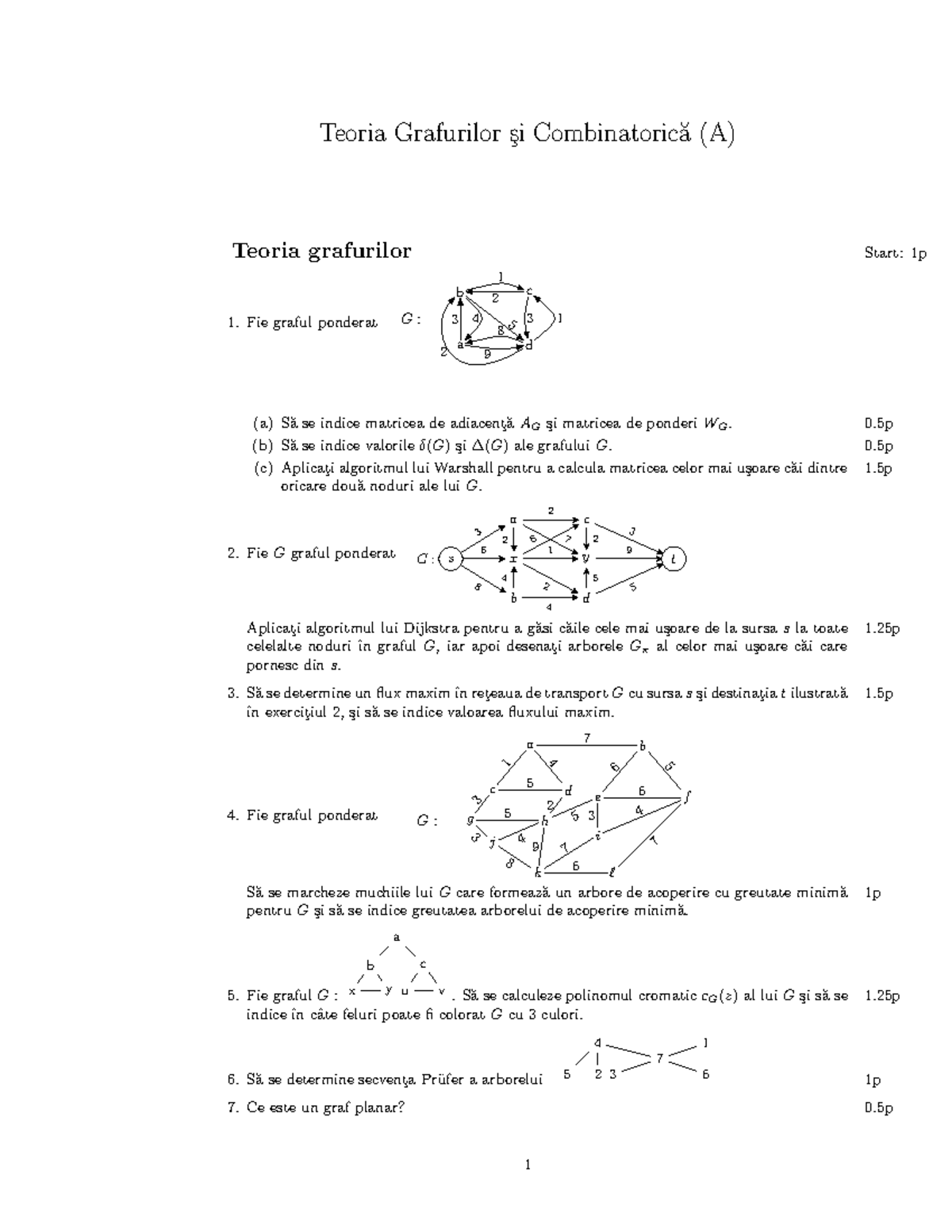 Teoria Grafurilor si Combinatorica Exam 2017 - Row A - Teoria ...