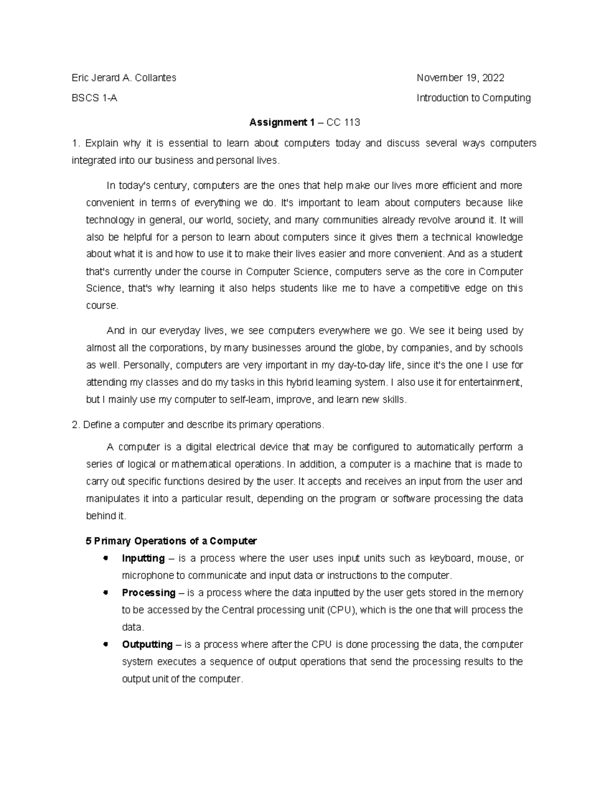 ERIC Jerard Collantes - Assignment 1 - ITC - Eric Jerard A. Collantes ...
