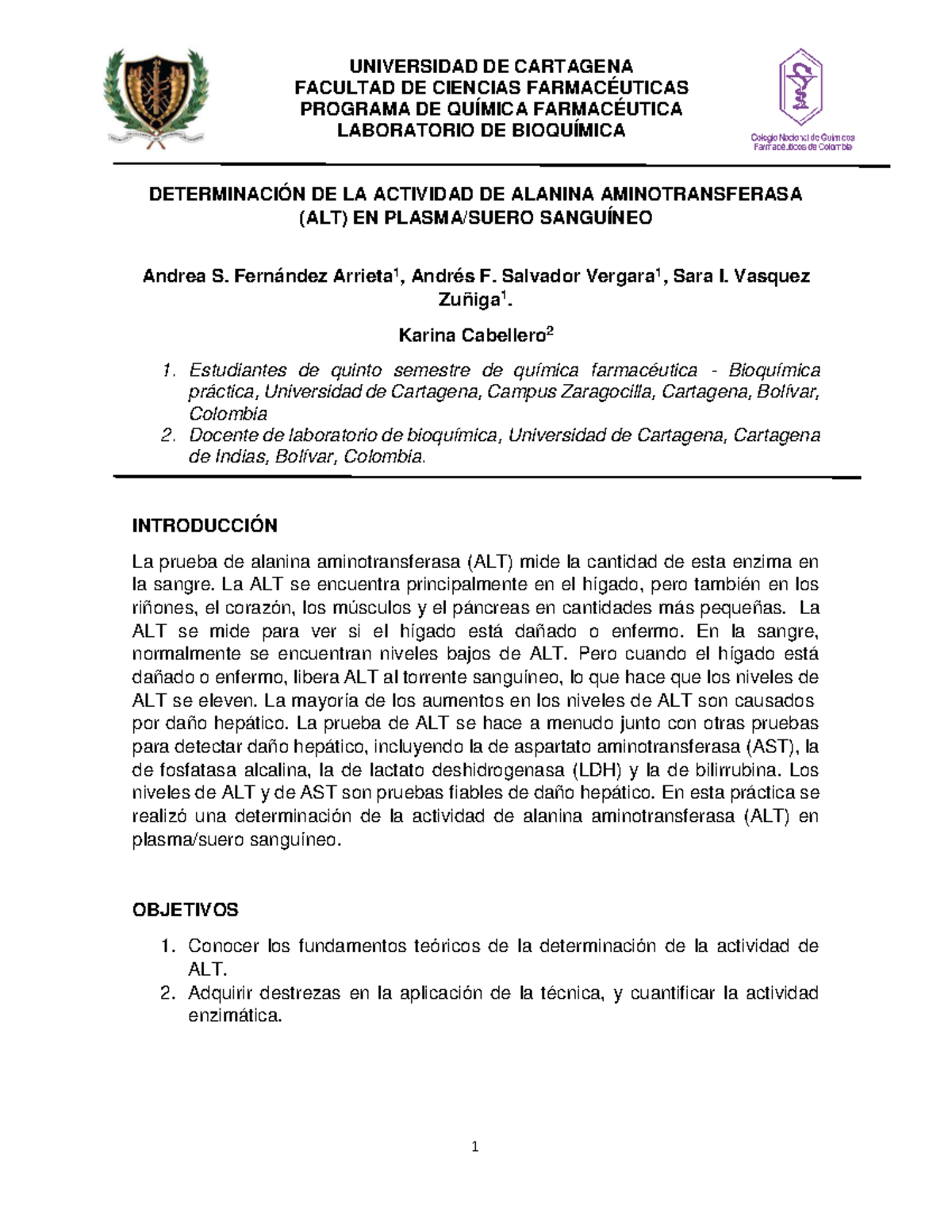 DETERMINACIÓN DE LA ACTIVIDAD DE ALANINA AMINOTRANSFERASA (ALT) EN ...